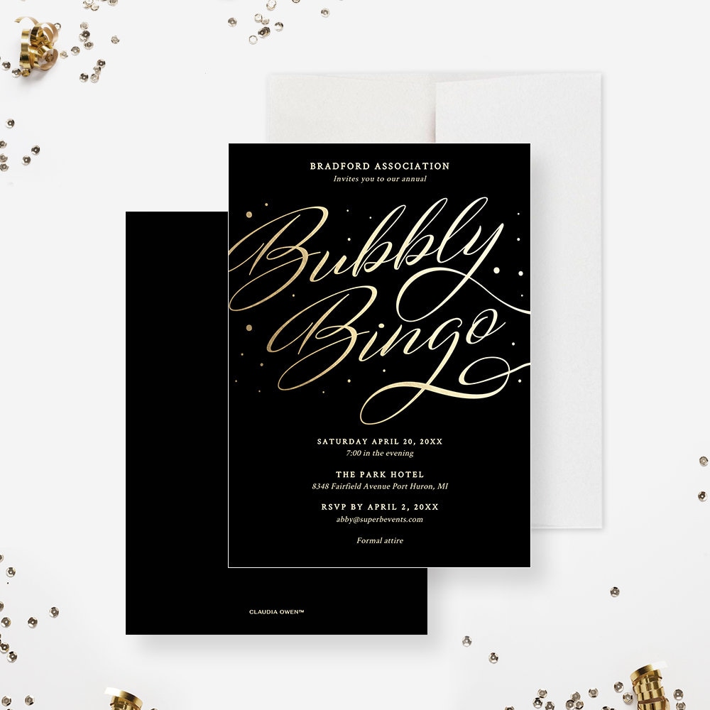 Bubbly Bingo Party Invitation Template, Champagne and Bingo Game Night ...