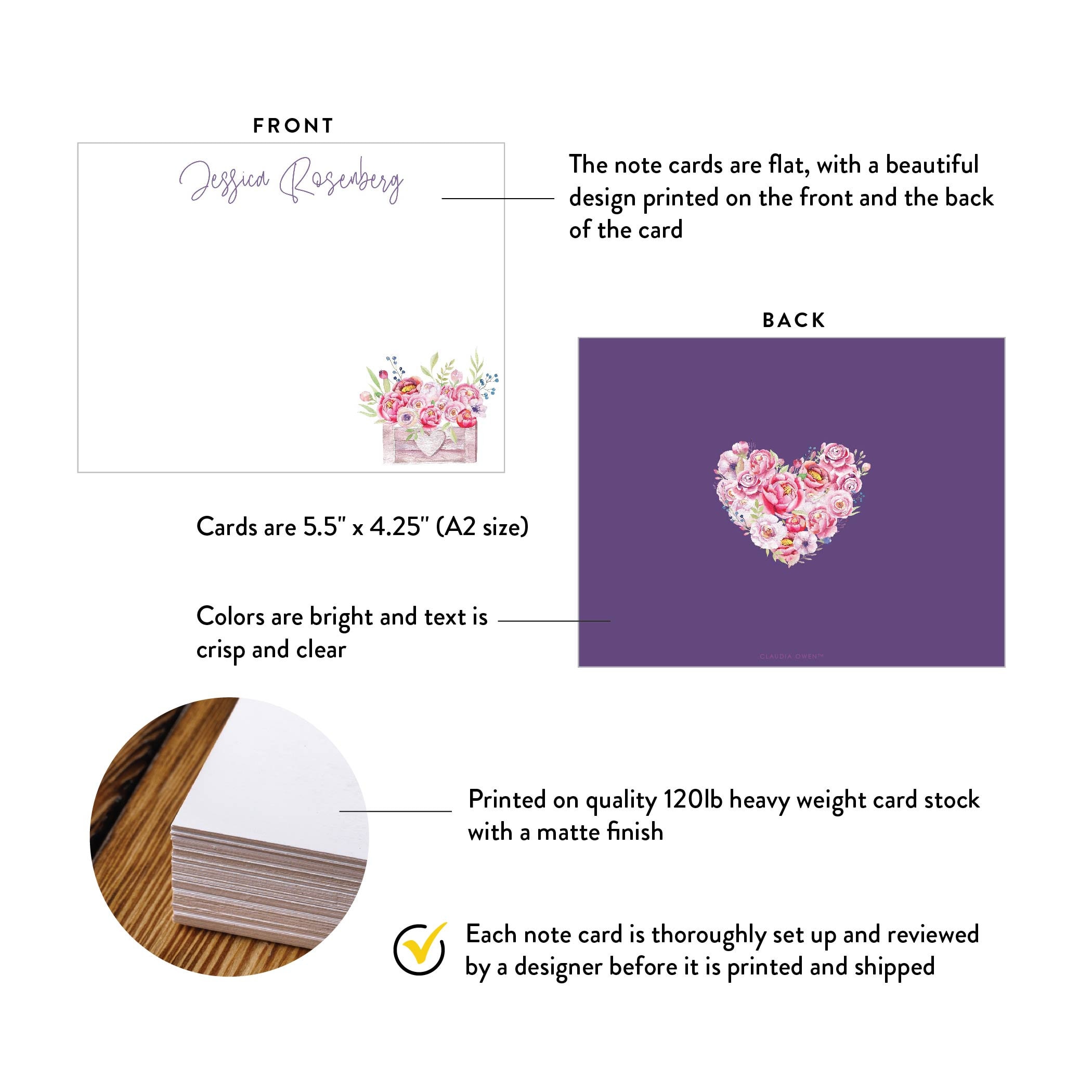 Custom Watercolor Flower Note Card Set With Name Personalized ...