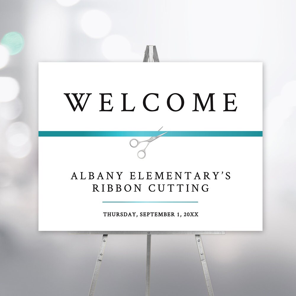 Teal Welcome Sign Editable Template Teal Ribbon Cutting Sign - Etsy