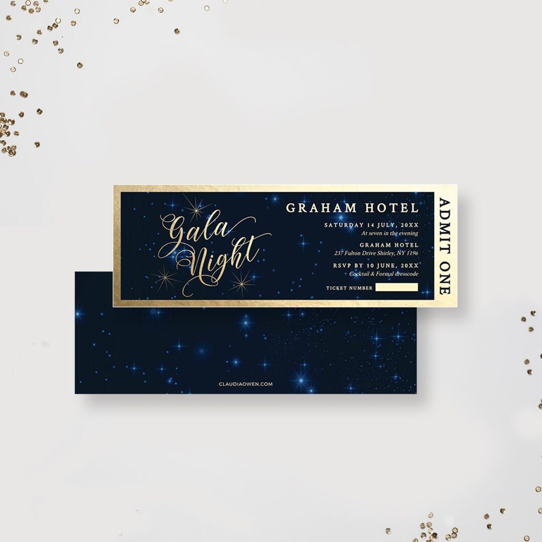 Gala Night Editable Ticket Template, Night Sky Ticket Invitation, Admit ...