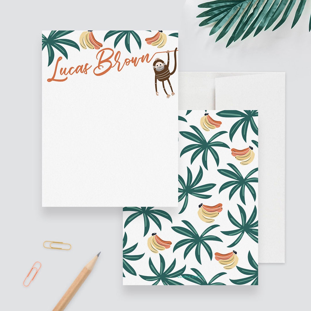 Monkey Note Card Jungle Stationery Set, Kid's Personalized Stationary ...