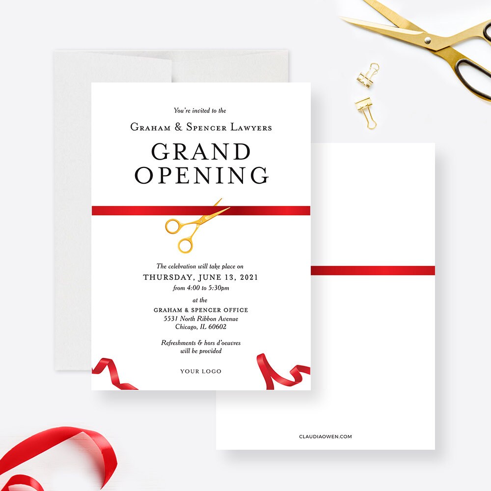 Open House Party Invitation Blue Ribbon Cutting Ceremony New - Etsy
