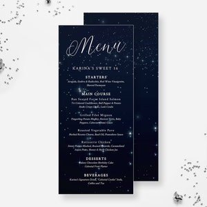 Starry Night Sky Editable Menu Card 9 X 4 Inches, Star Menu Template ...
