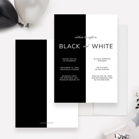 Black and White Party Invitation Editable Template Black and - Etsy