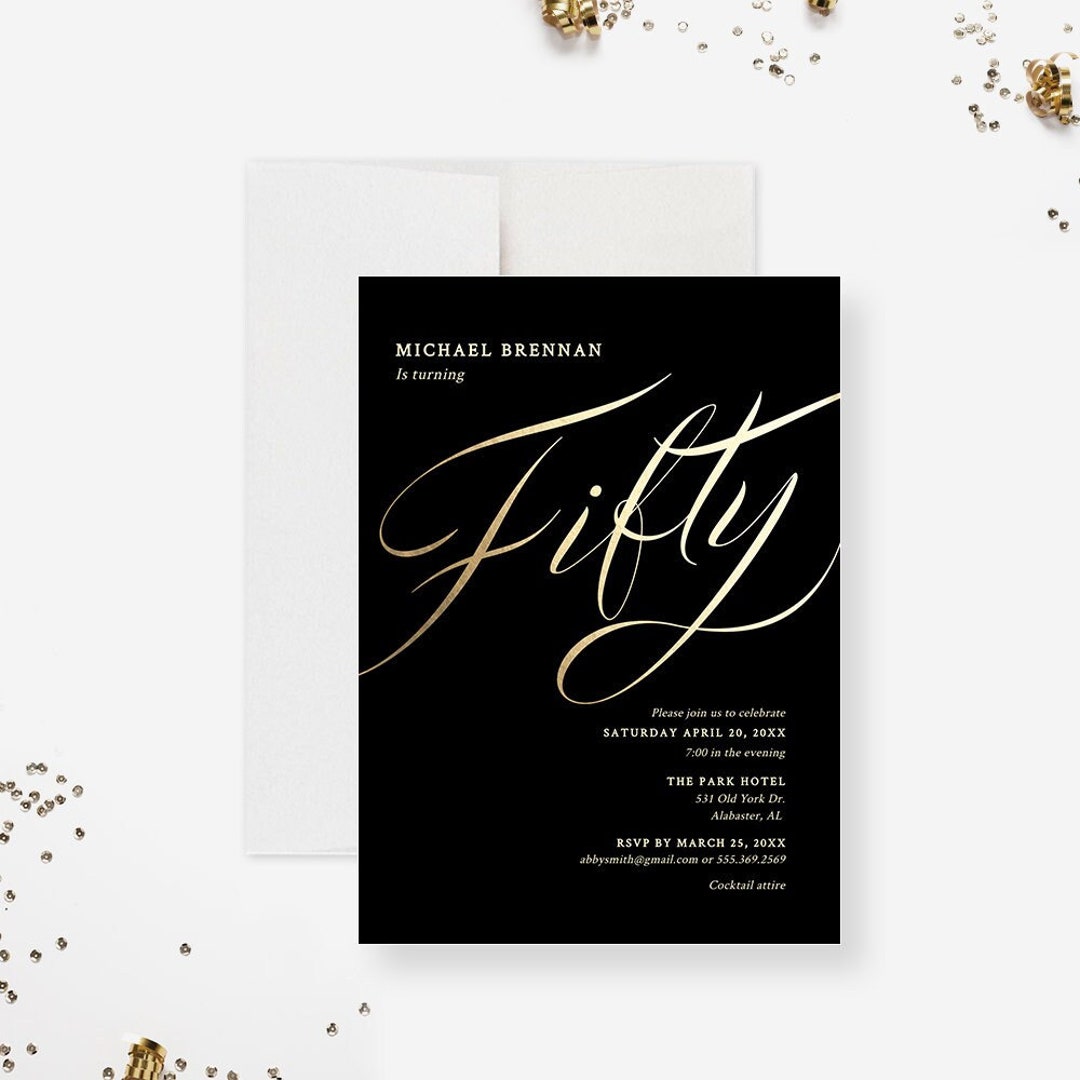 50th Party Invitation Template, Turning Fifty Invites, Fiftieth ...