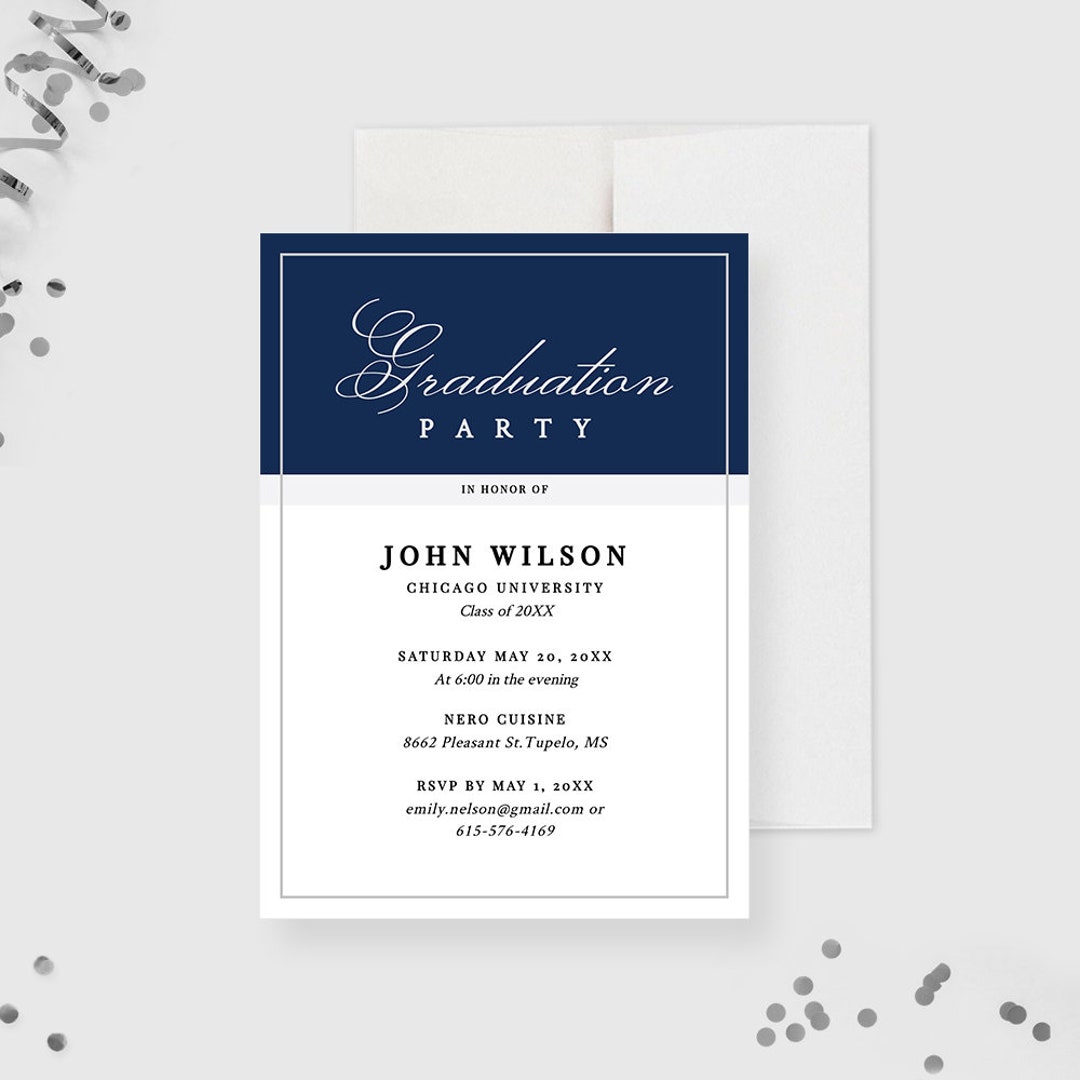 Graduation Party Invitation Editable Template, Formal and Simple ...