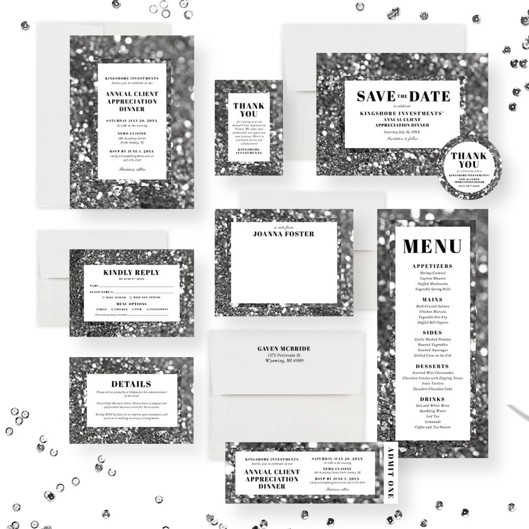Client Appreciation Dinner Party Invitation in Silver, Elegant Business ...