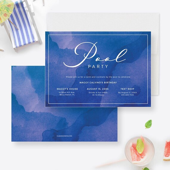 Adult Pool Party Invitation Editable Template Summer Pool | Etsy