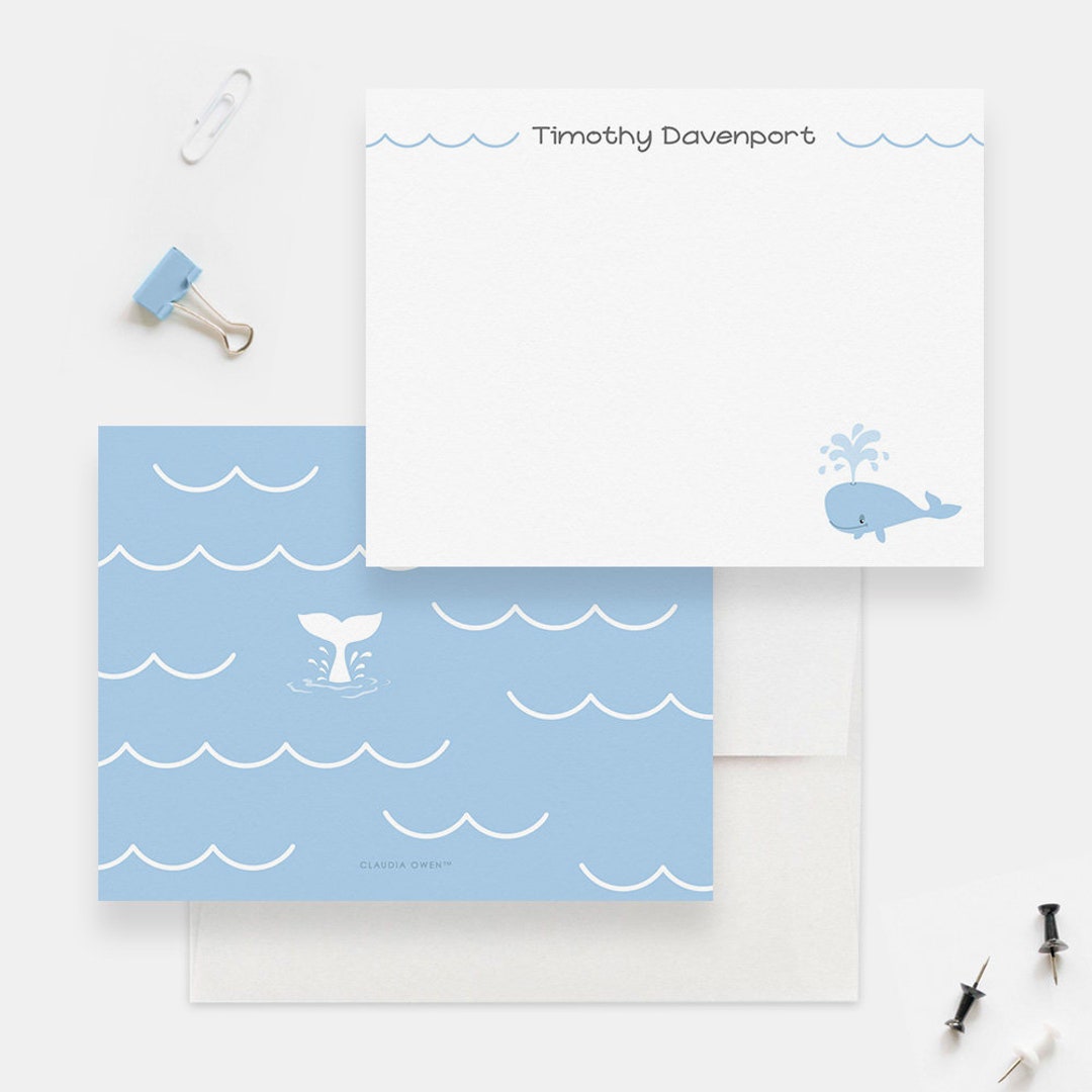 Whale Note Cards Baby Boy Stationery Sea Custom Note Card, Kids ...