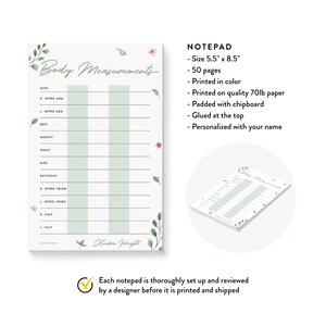 Body Measurement Log Notepad, Body Contouring Tracker Pad, Measurement ...