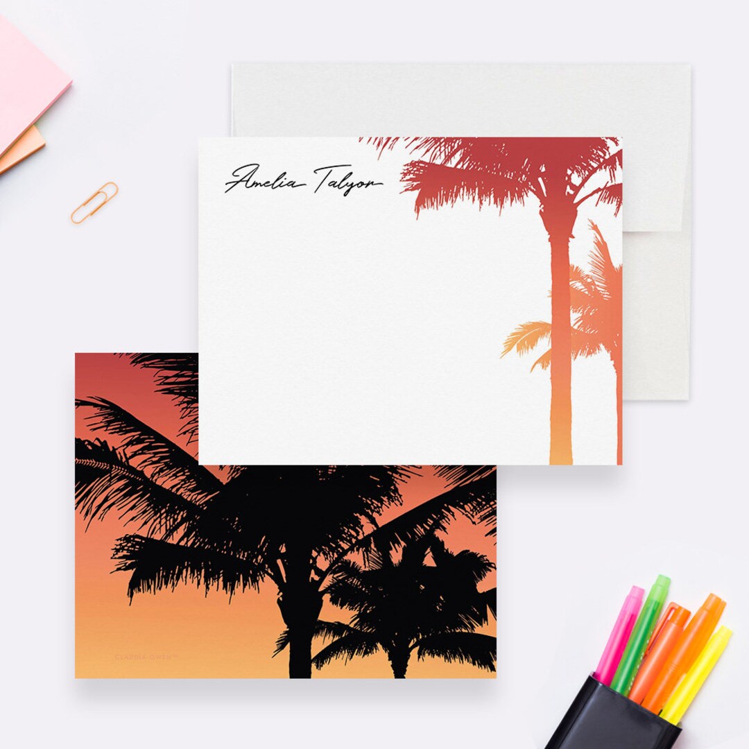 Palm Tree Note Card Set Tropical Personal Stationery, Nature Stationery ...