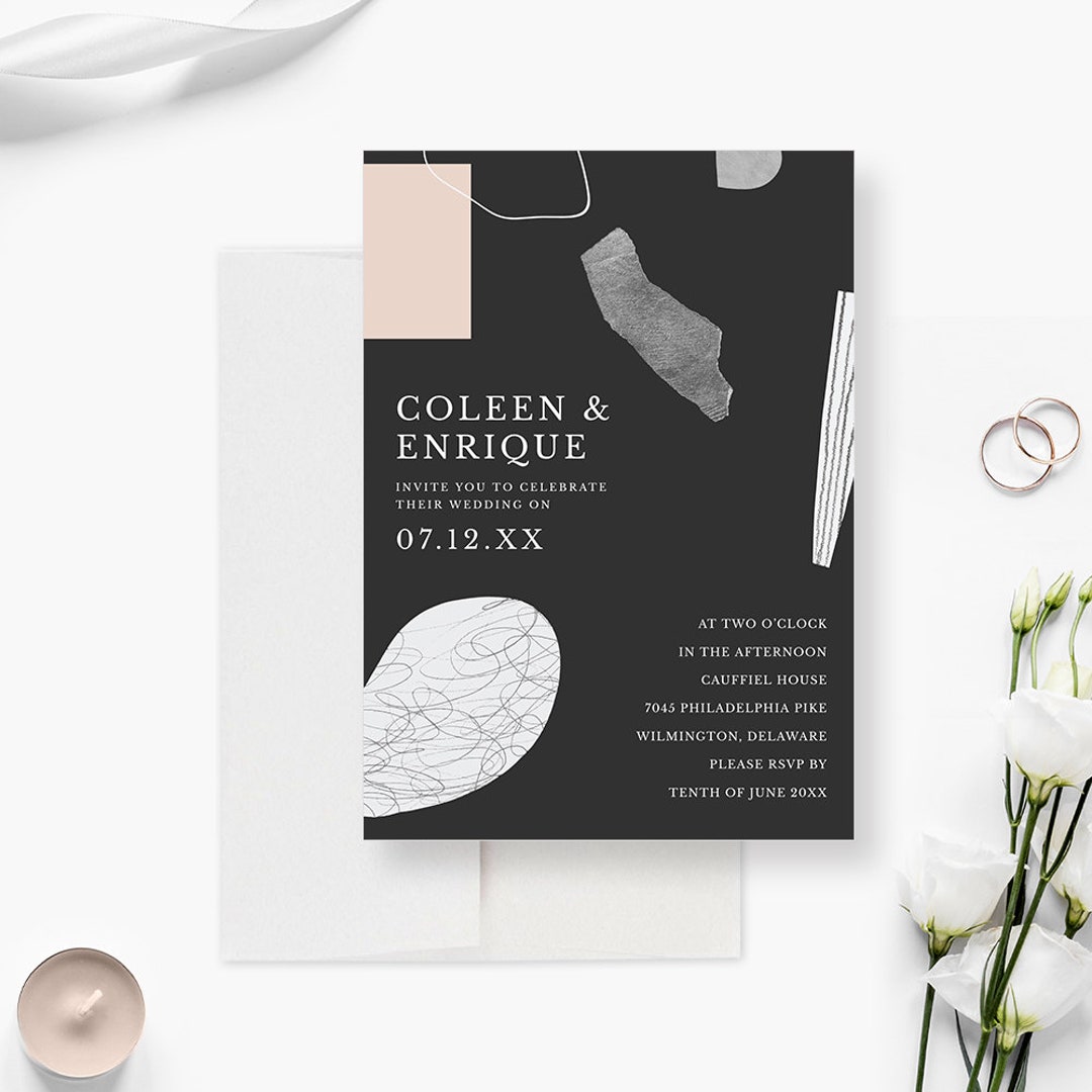 Abstract Wedding Invitation Template, Modern Birthday Party Invitation ...