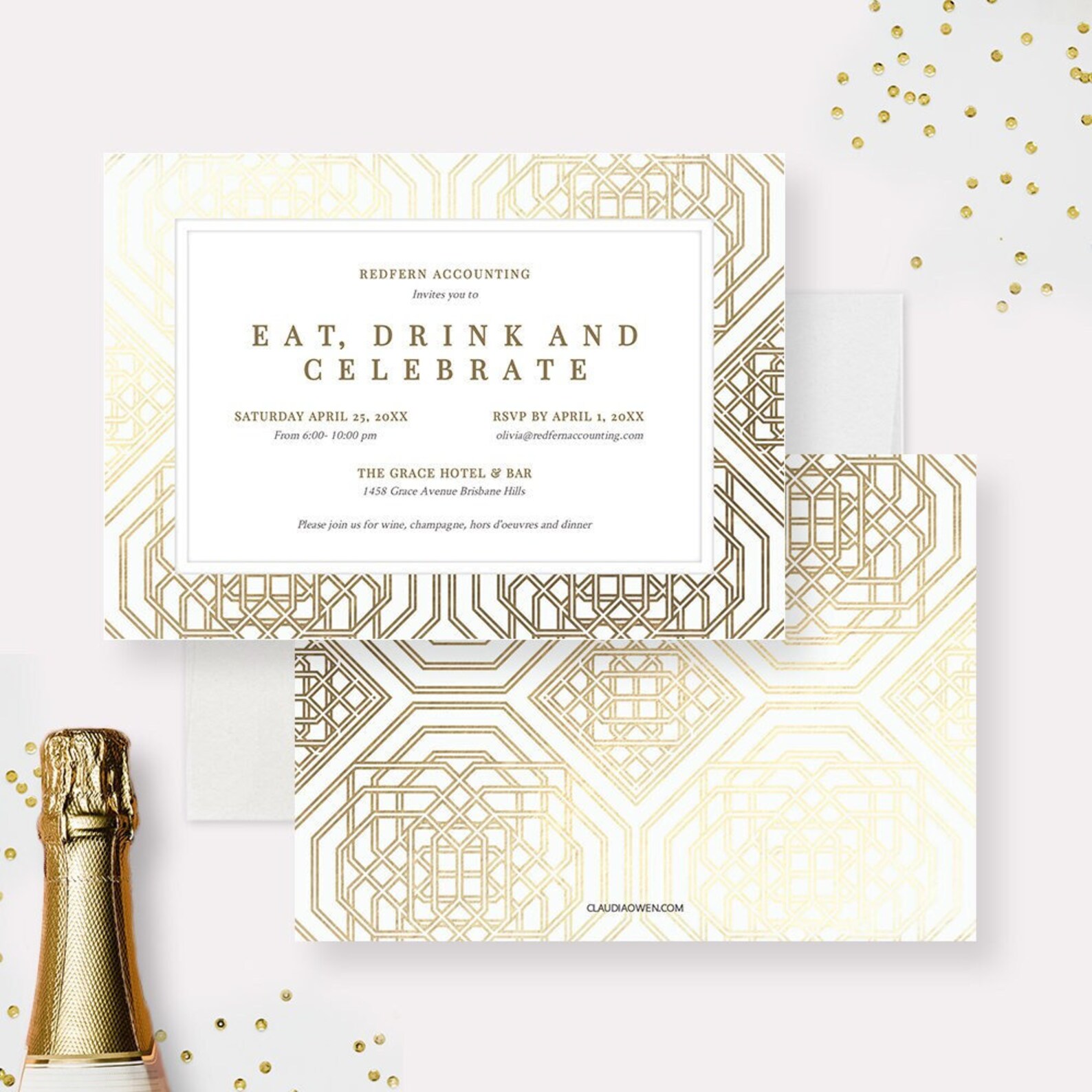 Eat Drink and Celebrate Invitation Party Editable Template, Elegant ...