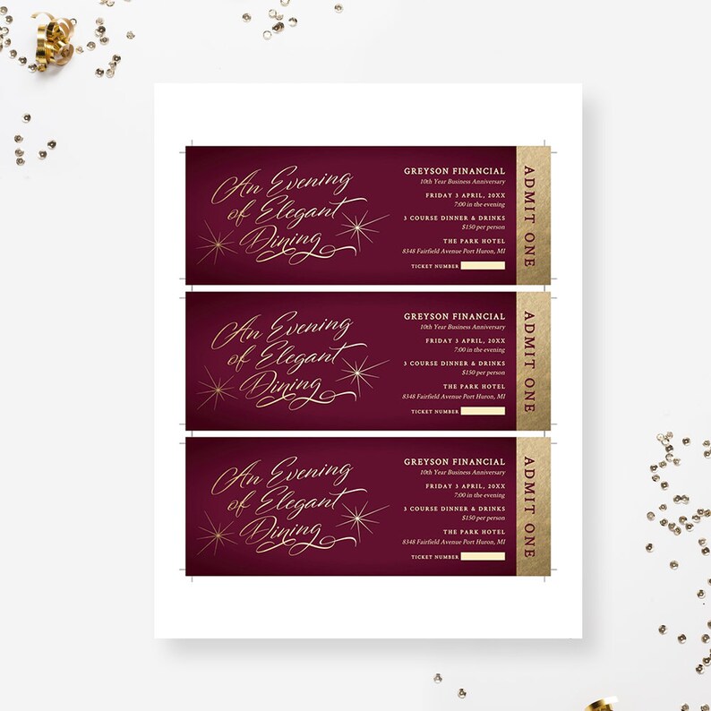 An Evening of Elegant Dining Ticket Template, Admit One Printable ...