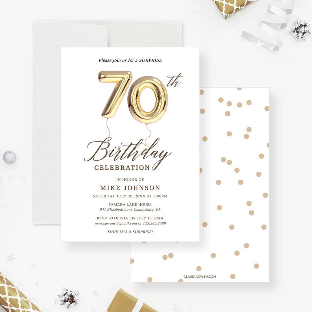 70th Party Invitation Editable Template, Seventy Birthday Balloon ...