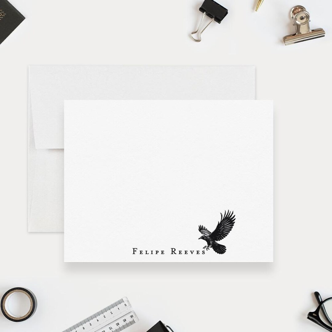Crow Note Card Personalized Gothic Stationery Set for Bird Lovers ...