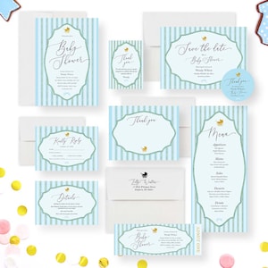 Cute Baby Shower Invitation Card in Light Blue and Gold, Baby Boy ...