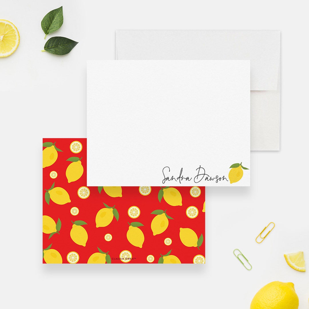 Personalized Lemon Note Card, Botanical Stationery Set, Citrus Lemon ...