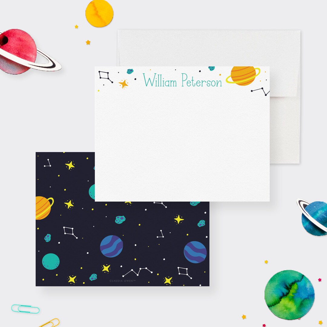Space Thank You Cards, Childrens Personalized Galaxy Stationery Set ...