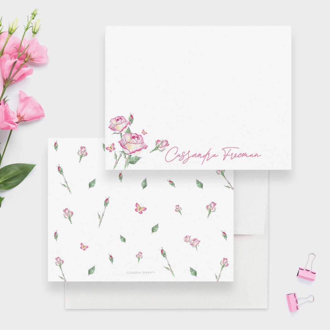 Pink Rose Thank You Cards, Floral Note Cards, Gift for Her Flower Home ...