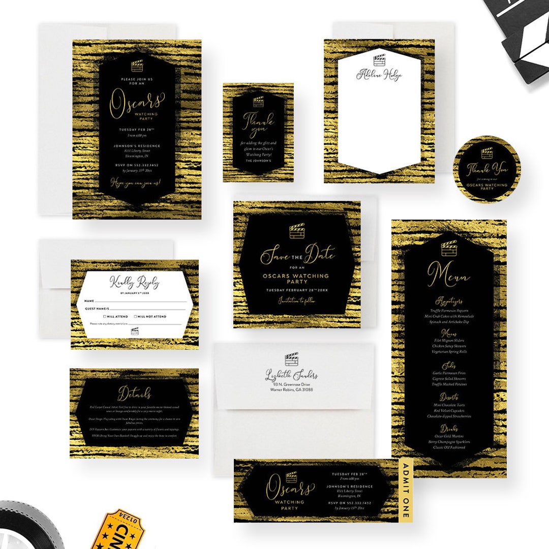 Oscars Watching Party Invitation, Elegant Oscar Viewing Party Invites ...