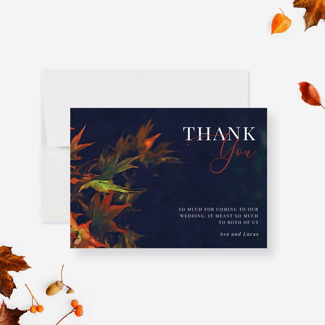 Fall Thank You Card Template, Thank You Card Digital File With Falling ...