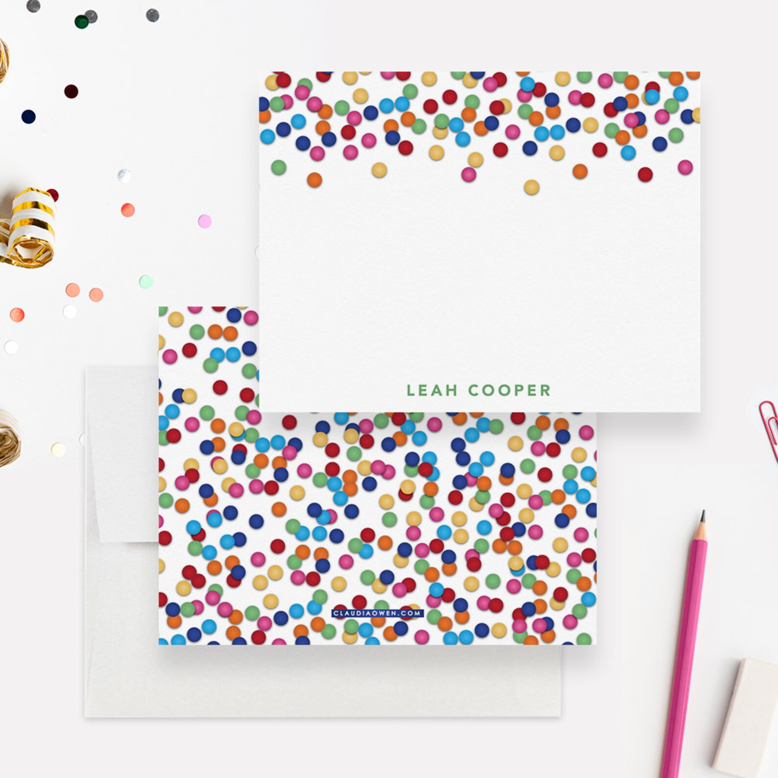 Colorful Confetti Note Card Custom Note Cards Thank You Note - Etsy
