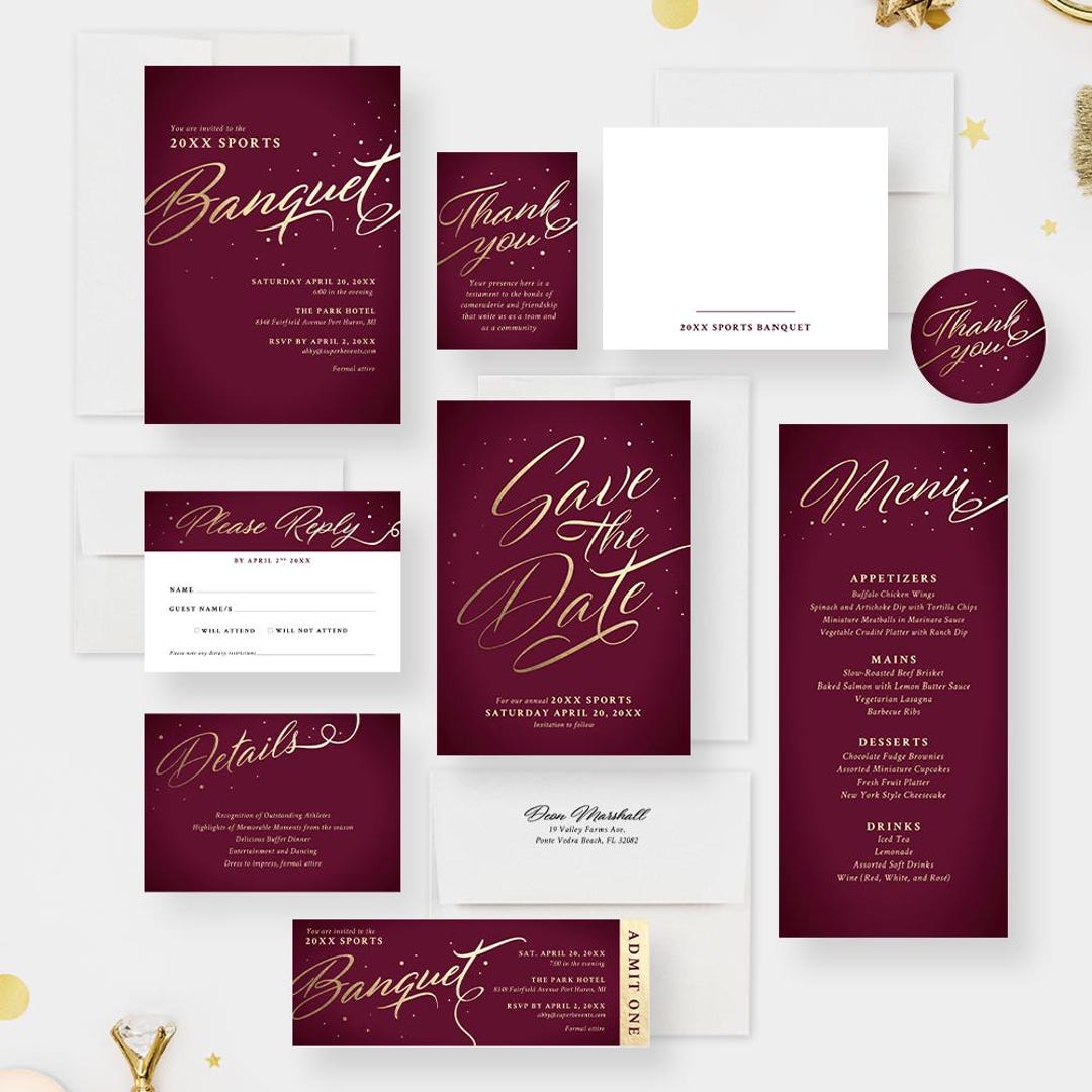 Banquet Invitation Card for Charity Ball Event, Elegant Dinner Invites ...