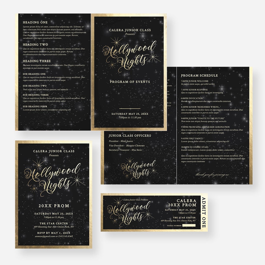 Hollywood Nights Invitation Set, Starry Night Prom Ticket and Program ...