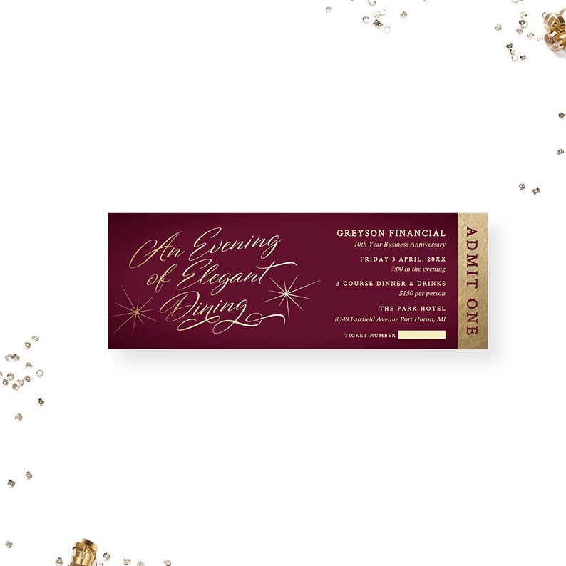 An Evening of Elegant Dining Ticket Template Admit One - Etsy