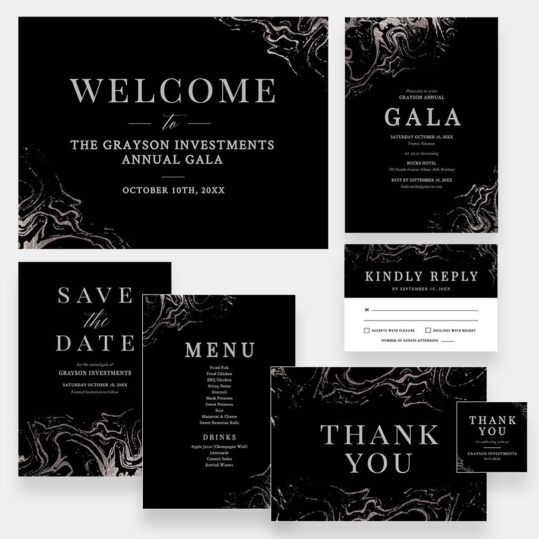 Gala Invitation Editable Template, Save the Date Thank You Note Digital ...