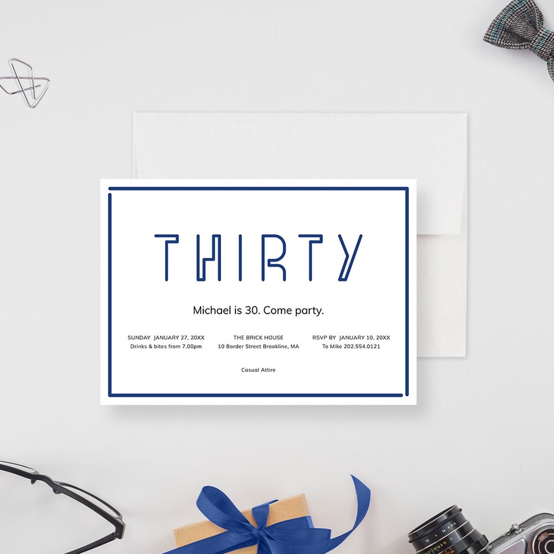 30th Birthday Party Invitation Editable Template, Simple and Masculine ...