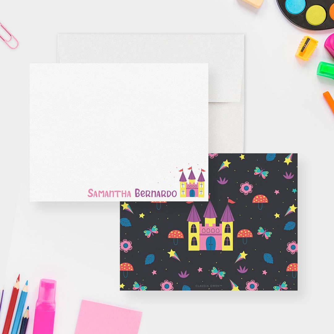 Girls Personalized Princess Castle Note Card, Custom Castle Baby Shower ...