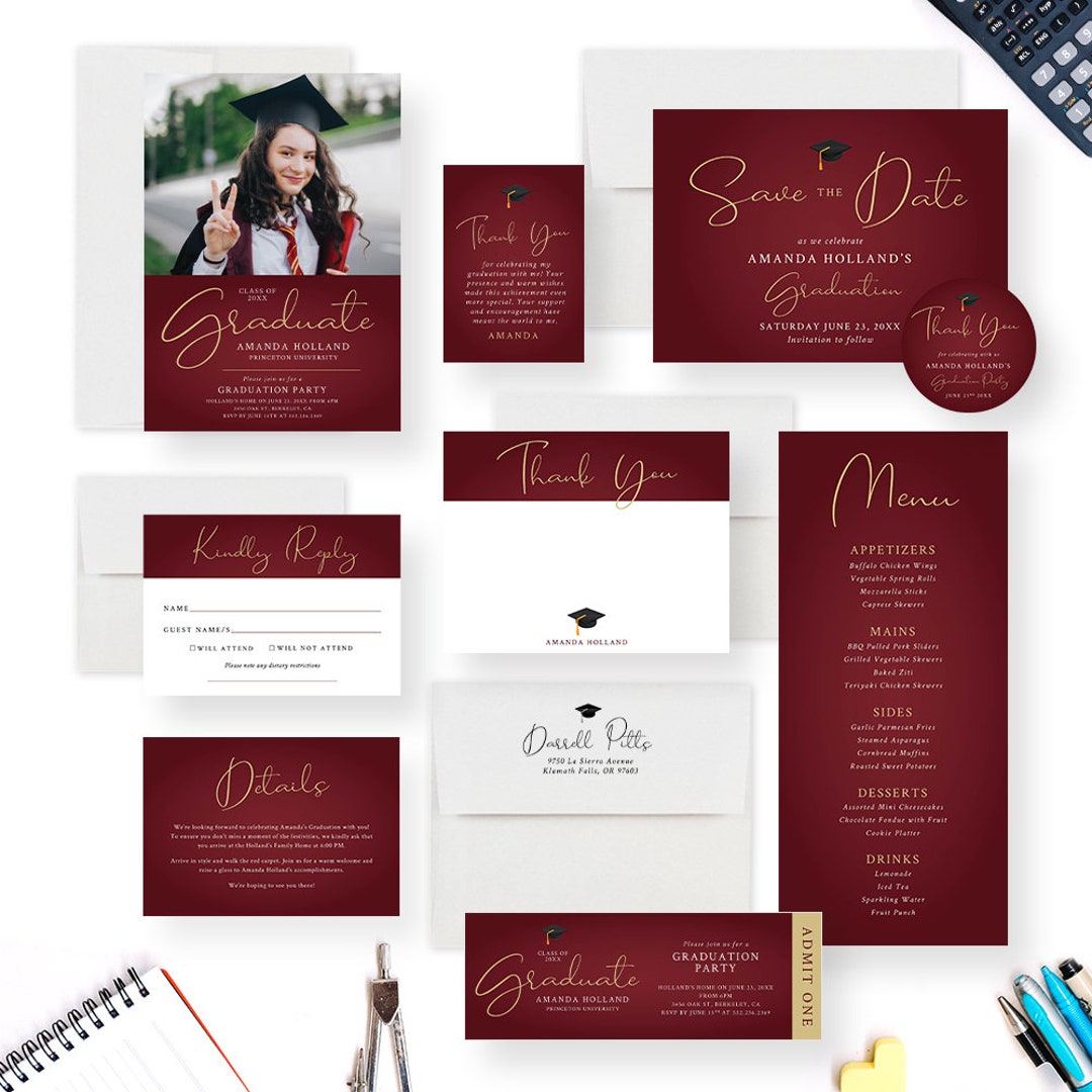 Burgundy Invitation Card for Graduation Party With Photo, Grad Party ...