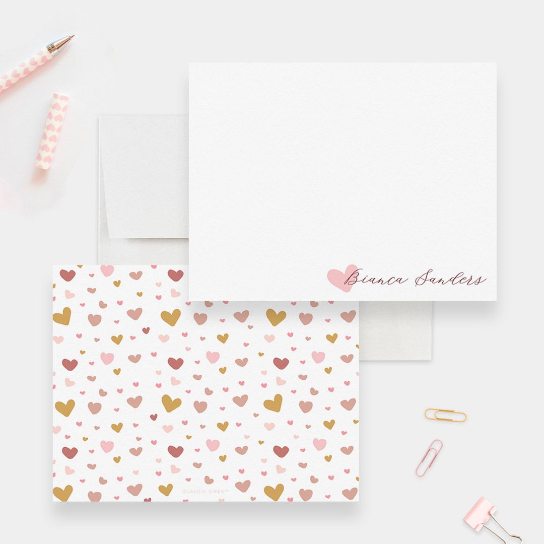 Heart Note Cards Girl Stationery for Kids, Custom Cute Note Card Gift ...