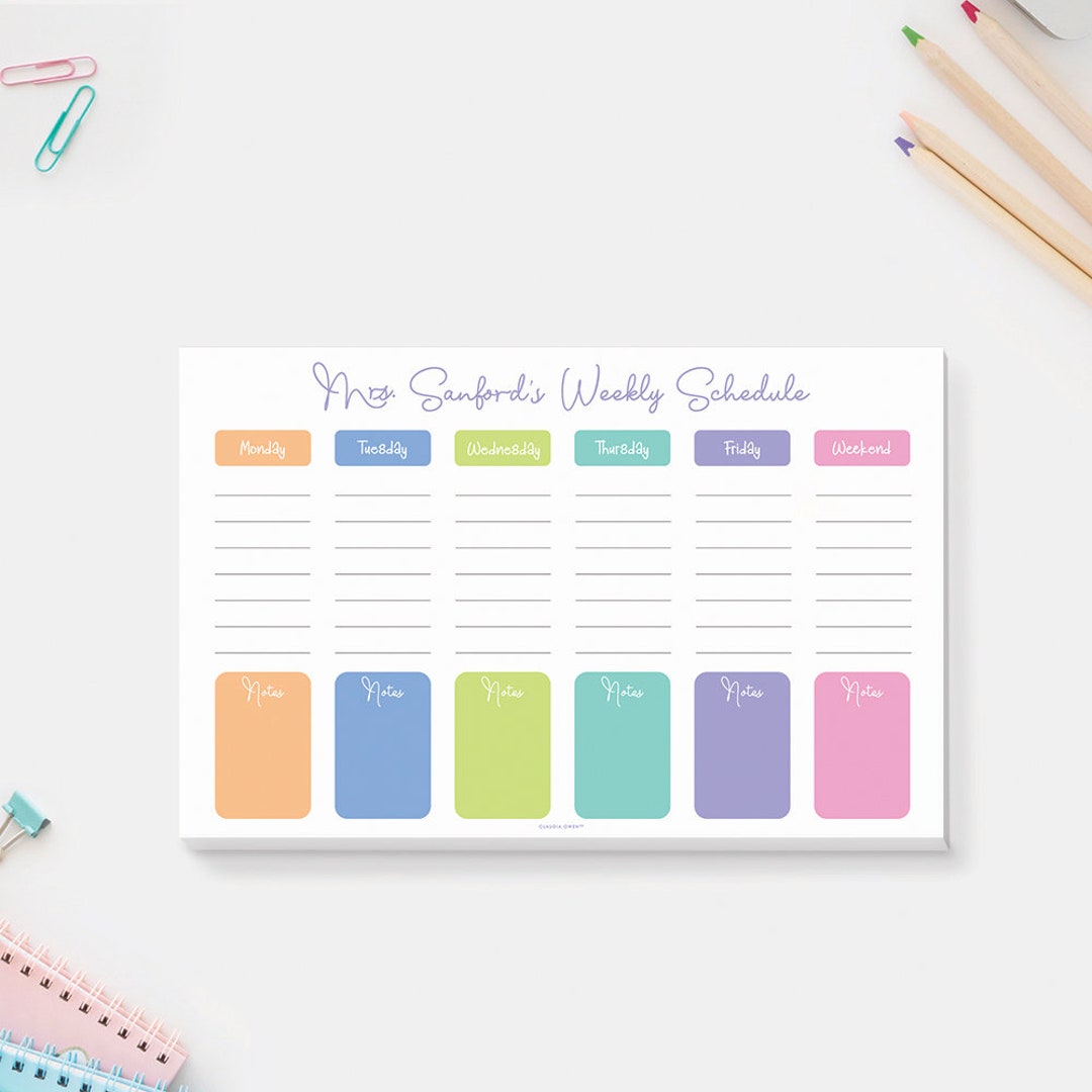 Teacher Notepad Personalized, Weekly Schedule Planner for Students ...