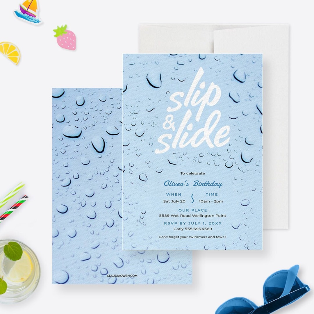 Slip and Slide Pool Birthday Party Invitation Editable - Etsy