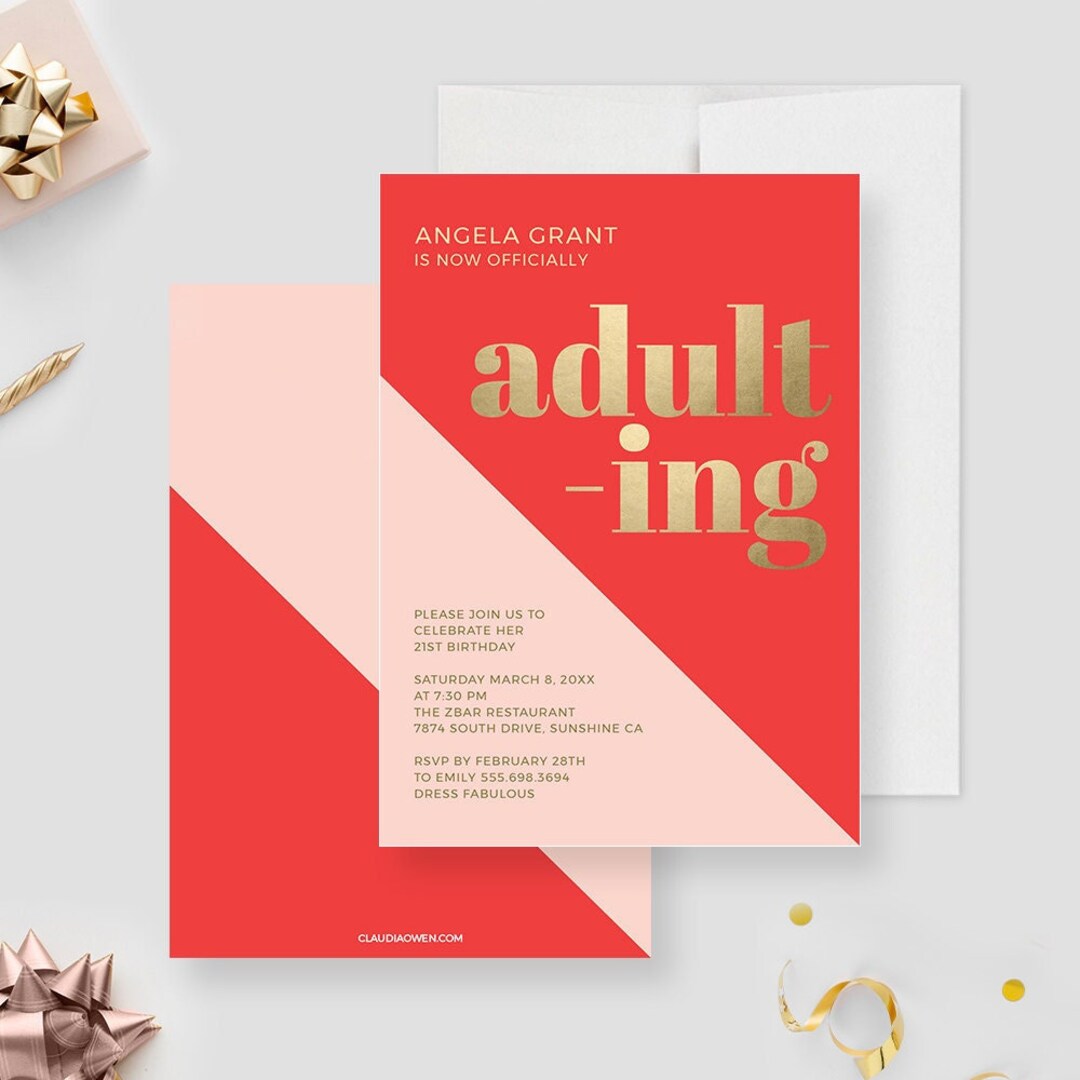 Adulting 21st Birthday Party Invitation, Custom 21st Birthday Digital ...