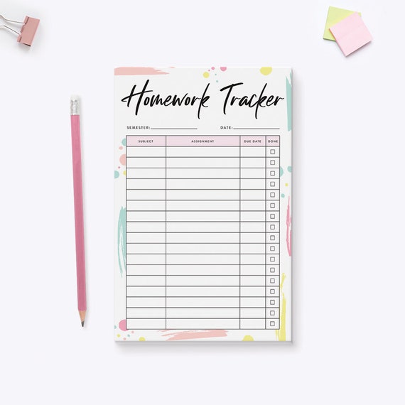 Homework School Tracker Notepad Assignment Tracker Note Pad | Etsy
