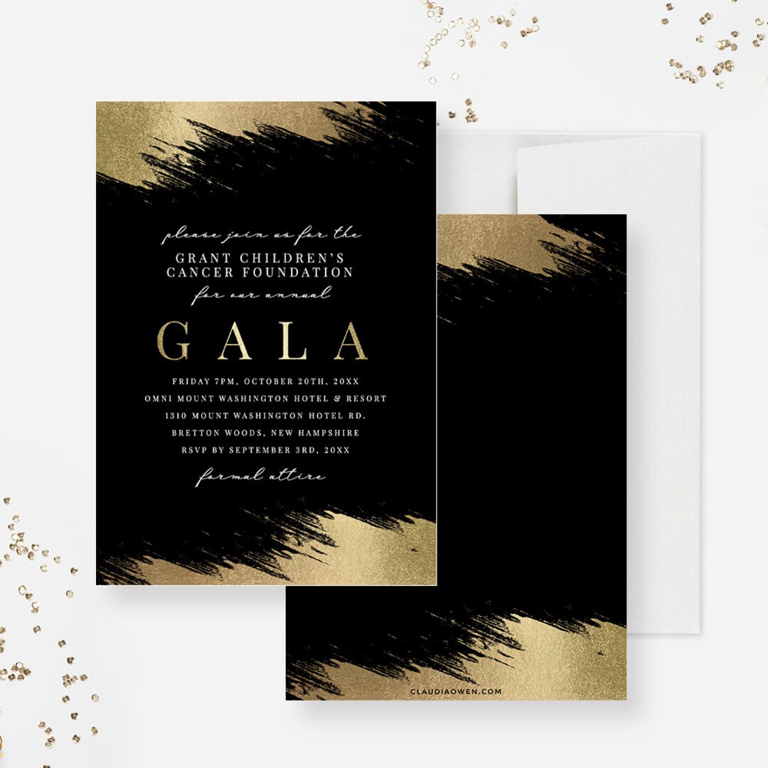 Elegant Gala Party Invitation, Black and Gold Corporate Work Invites ...