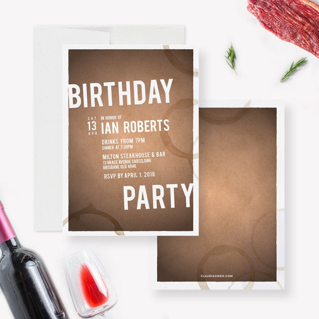 Mens Birthday Printed Party Invitations for Men Masculine - Etsy