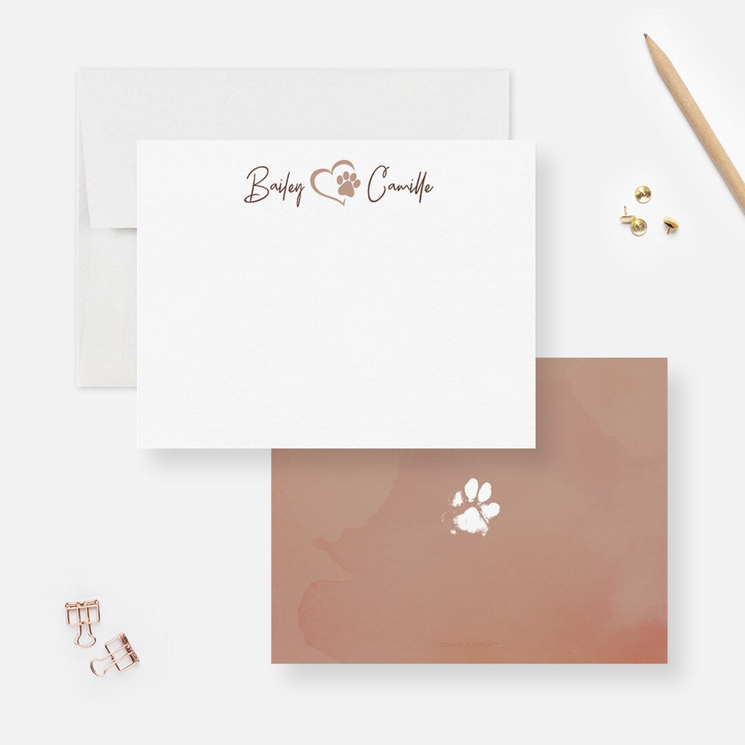 Personalized Pet Note Cards With Dog Paw, Dog Thank You Card With Kids ...