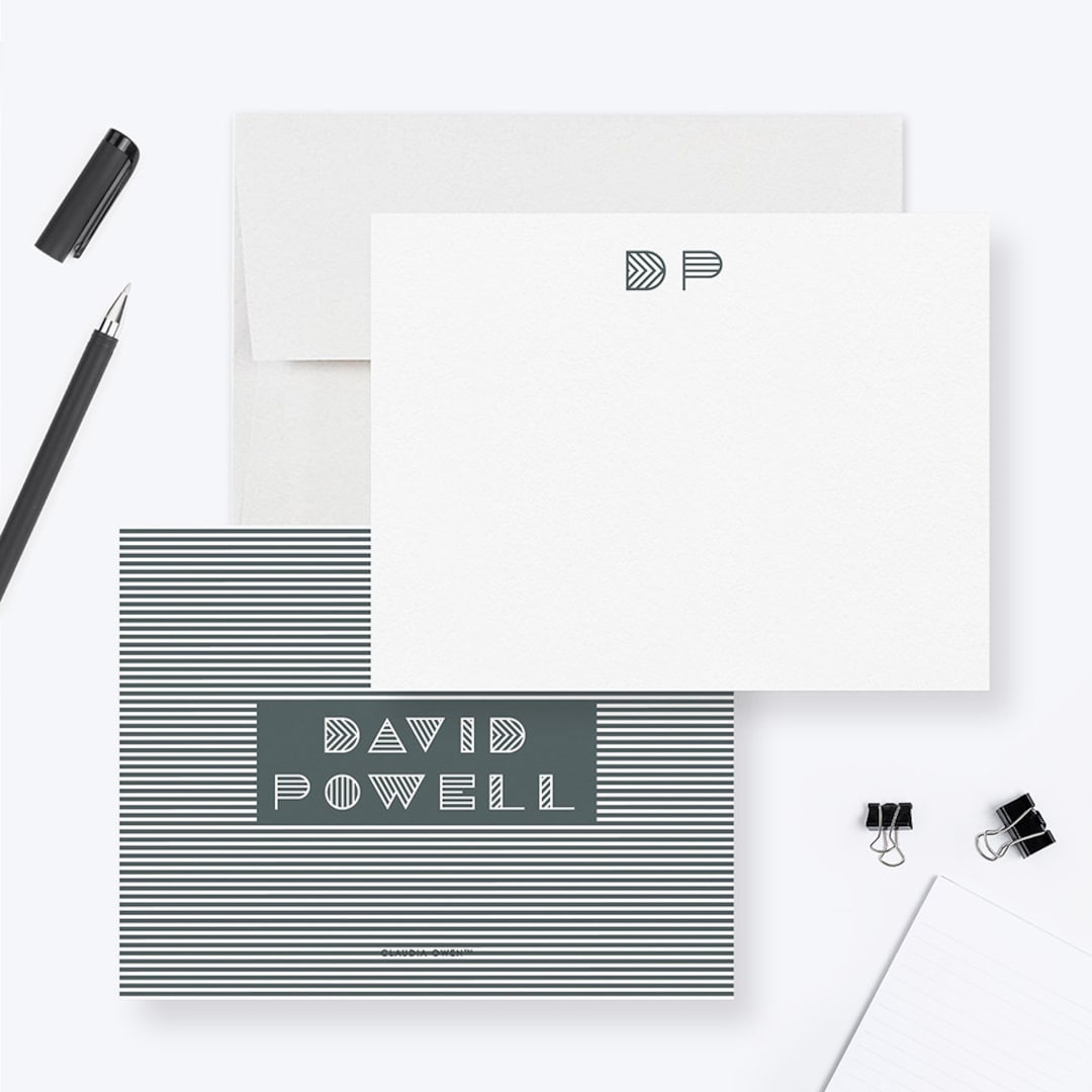 Mens Personalized Note Card, Modern Masculine Men's Stationery ...