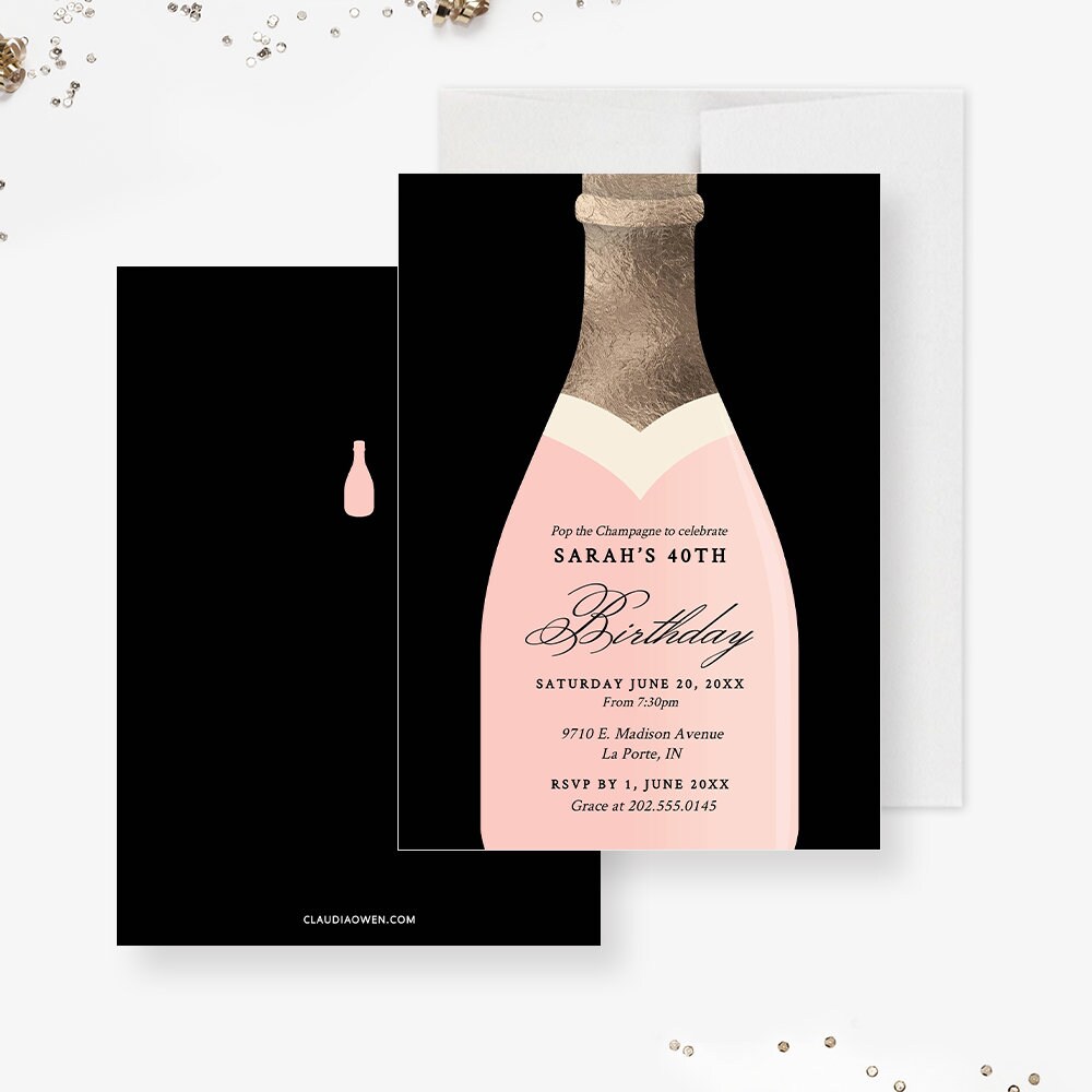 Champagne Birthday Party Invitation Template Bridal Shower | Etsy