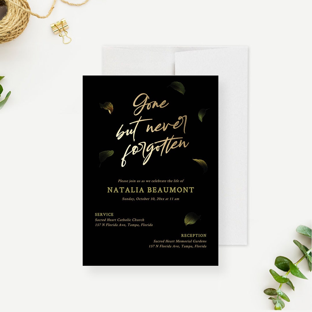 Plantilla de invitación para funeral de Gone But Never Forgotten ...