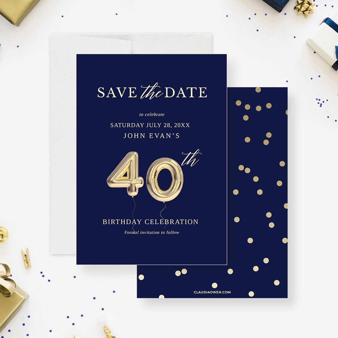 40th Save the Date Card Editable Template 40th Fortieth Forty | Etsy
