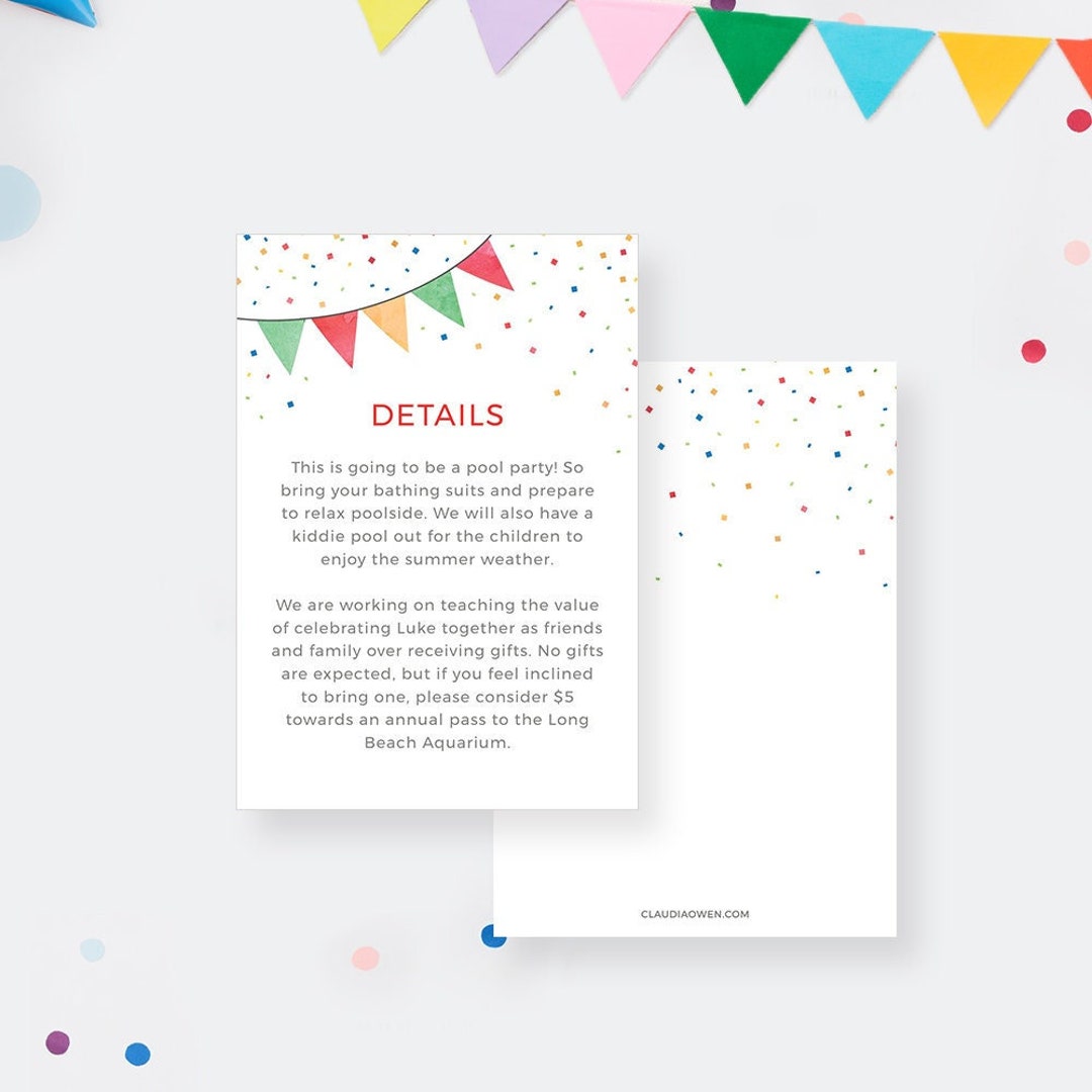 Confetti Information Card Template, Printable Details Card, Info Card ...
