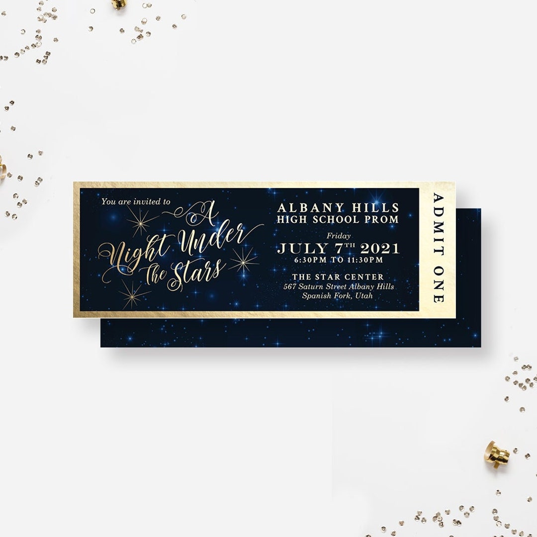 High School Prom Printed Ticket Invitation A Night Under the Stars ...
