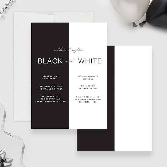 Black and White Birthday Party Invitation Black and White | Etsy