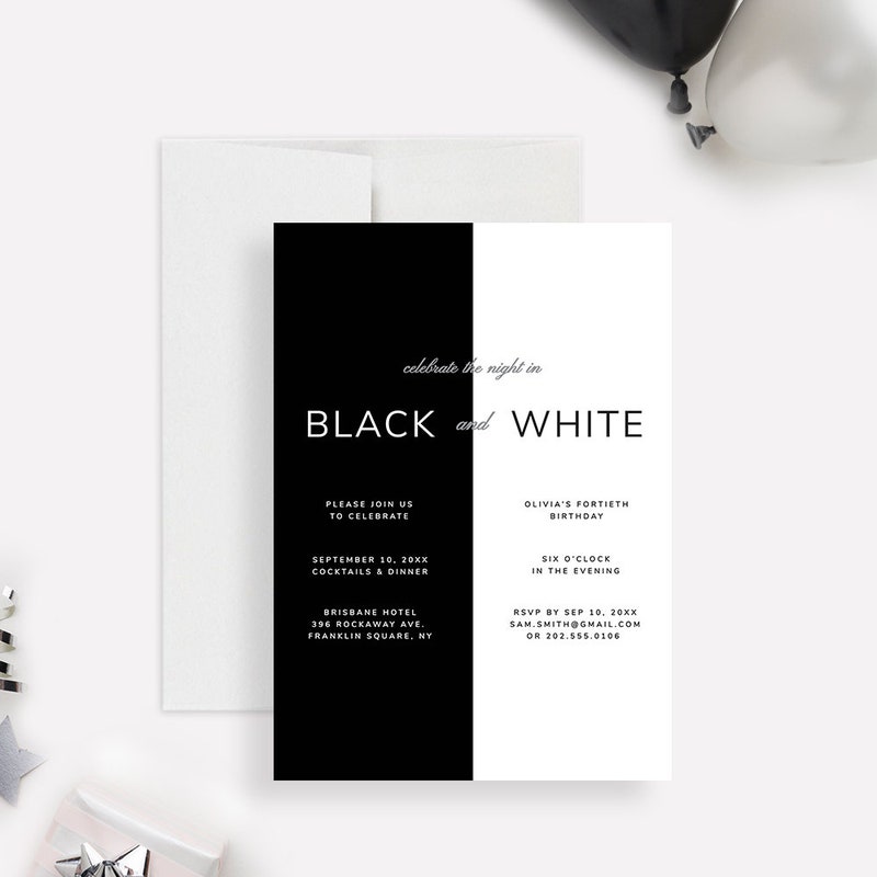 Black White Invite - Etsy